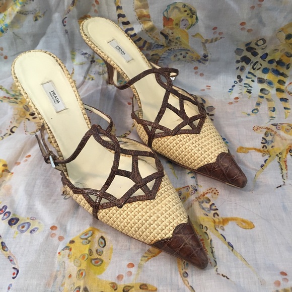 Prada | Shoes | Prada Woven Raffia Heels | Poshmark